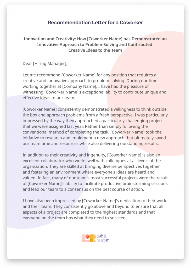 Prepare Letter of Recommendation for Coworker With Top Gurus