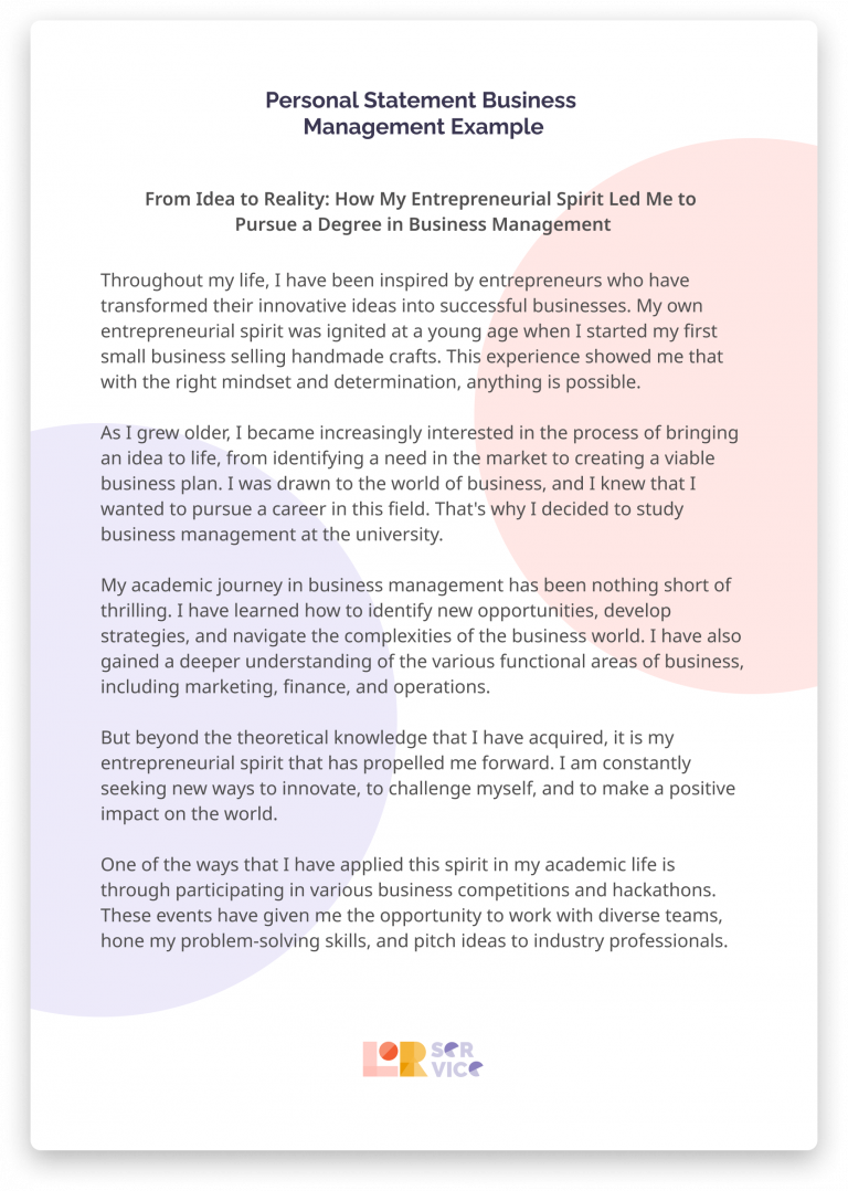 Business Management Personal Statement Writing Service