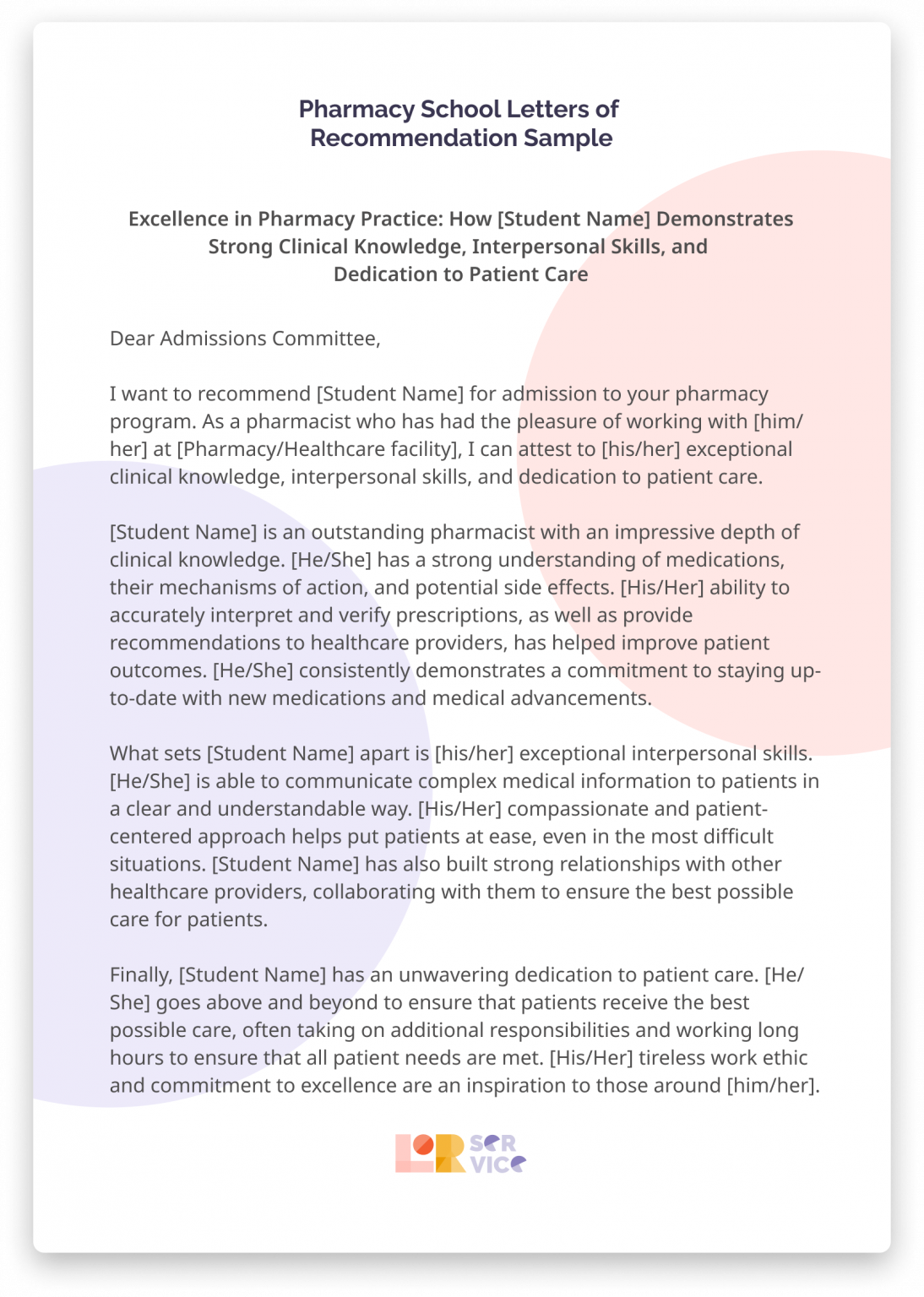 Standout Letter of Recommendation for Pharmacy School Here!