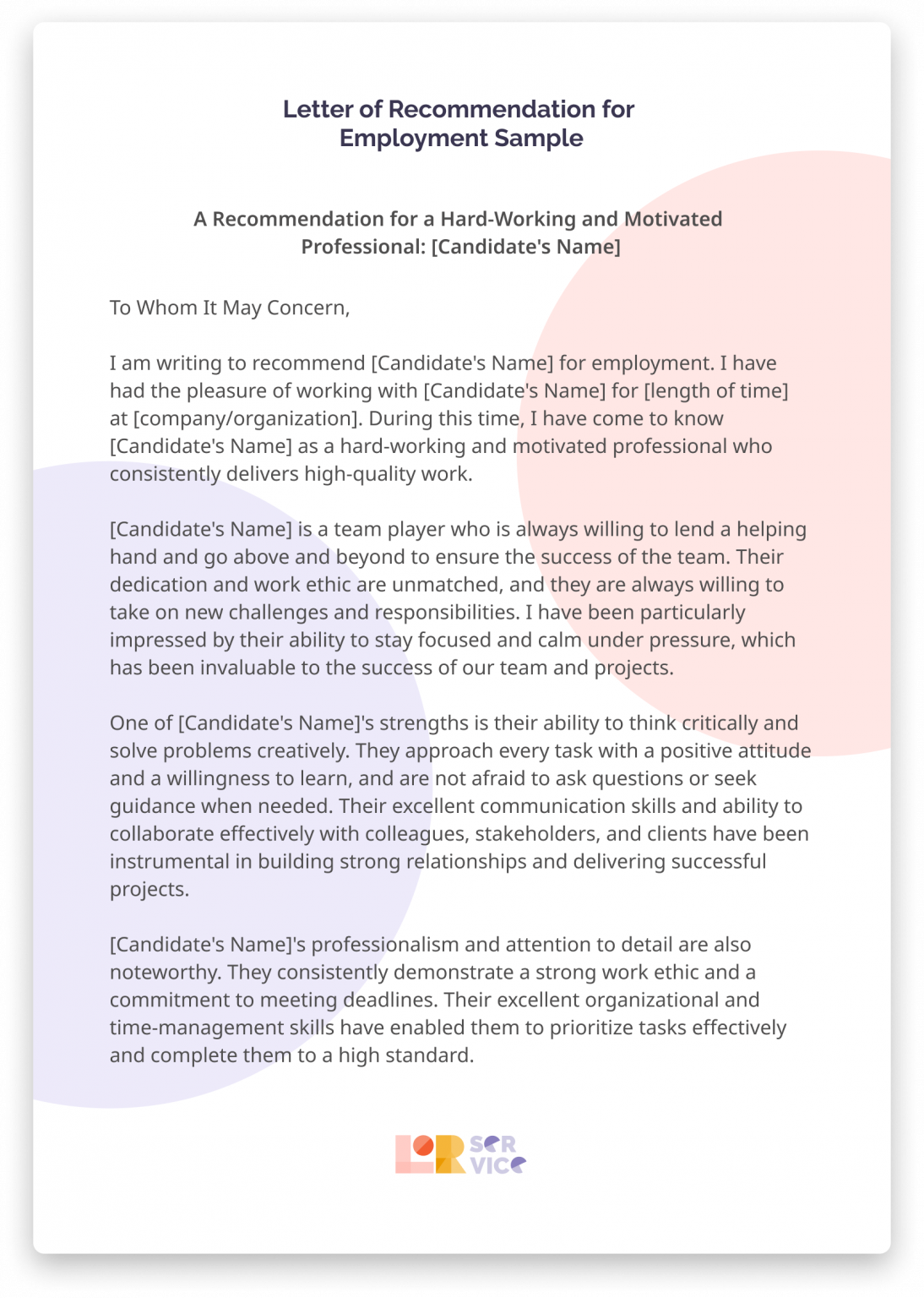 Letter Of Recommendation For Employment Writing Service Letter Of Recommendation For Employment Writing Service