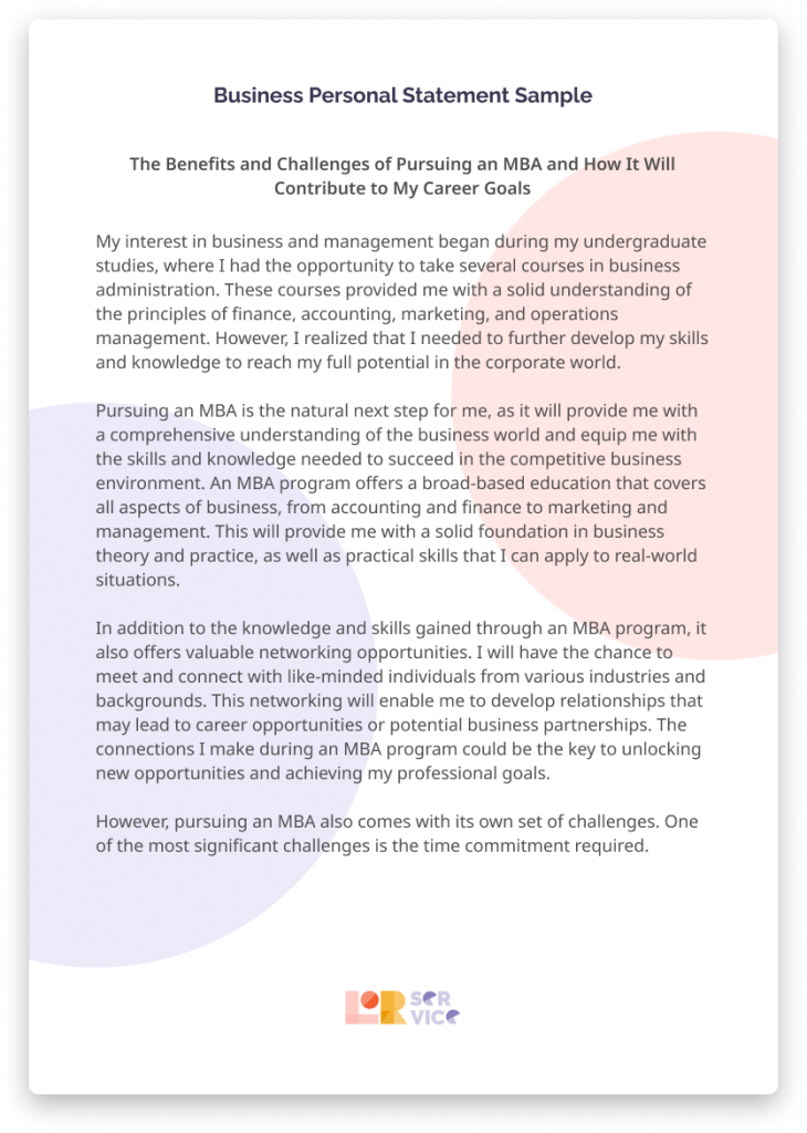 Get Success With Personal Statement Business School Doc