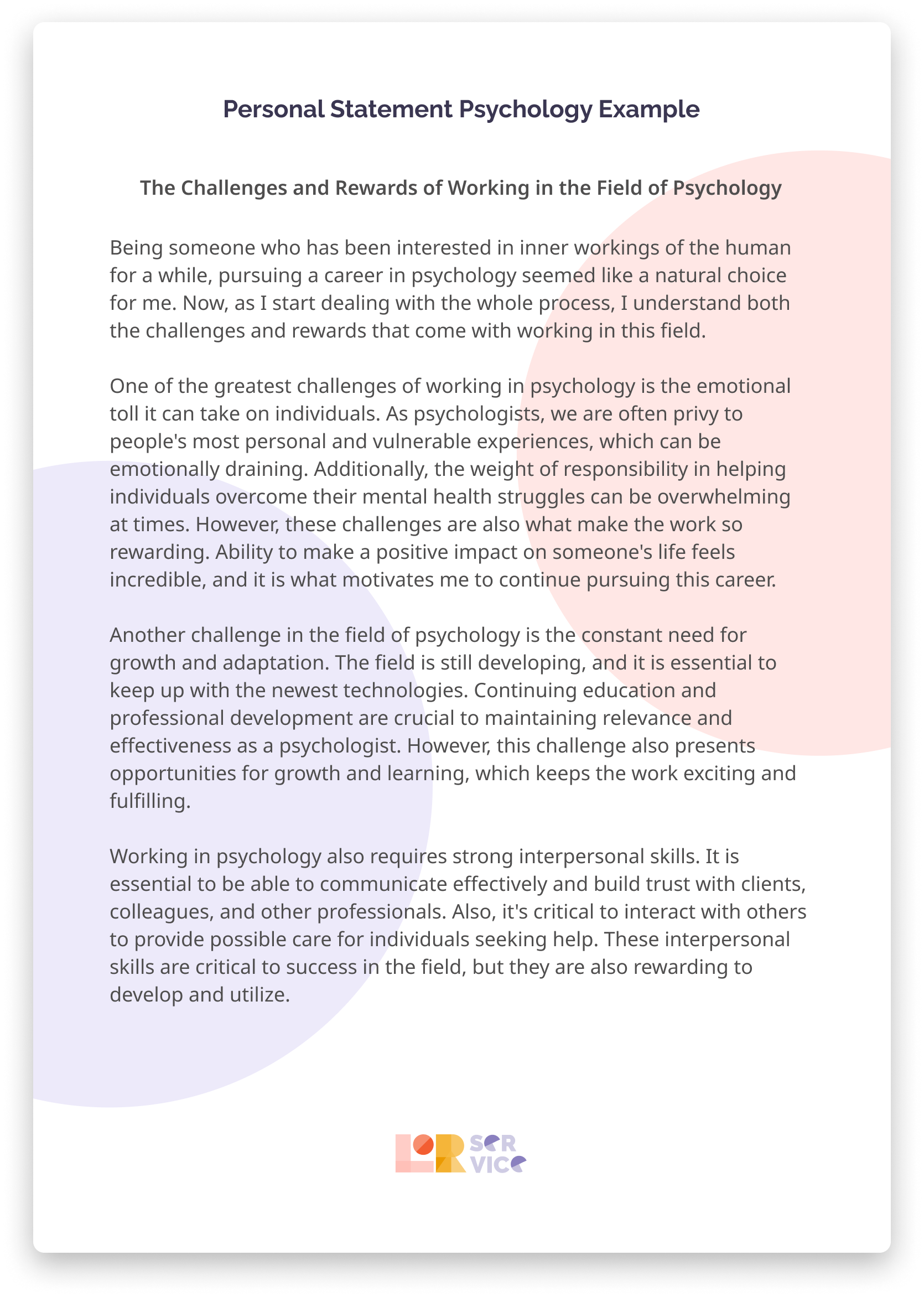 Advanced Services For Psychology Personal Statement To Submit